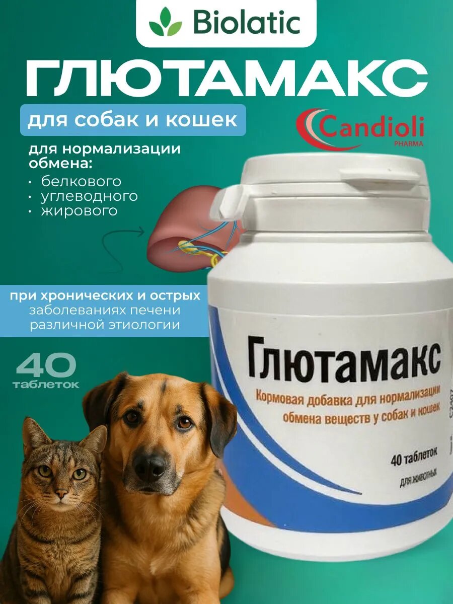 Глютамакс кормовая добавка для животных для обмена веществ, 40 таблеток 80 г ветеринарный препарат
