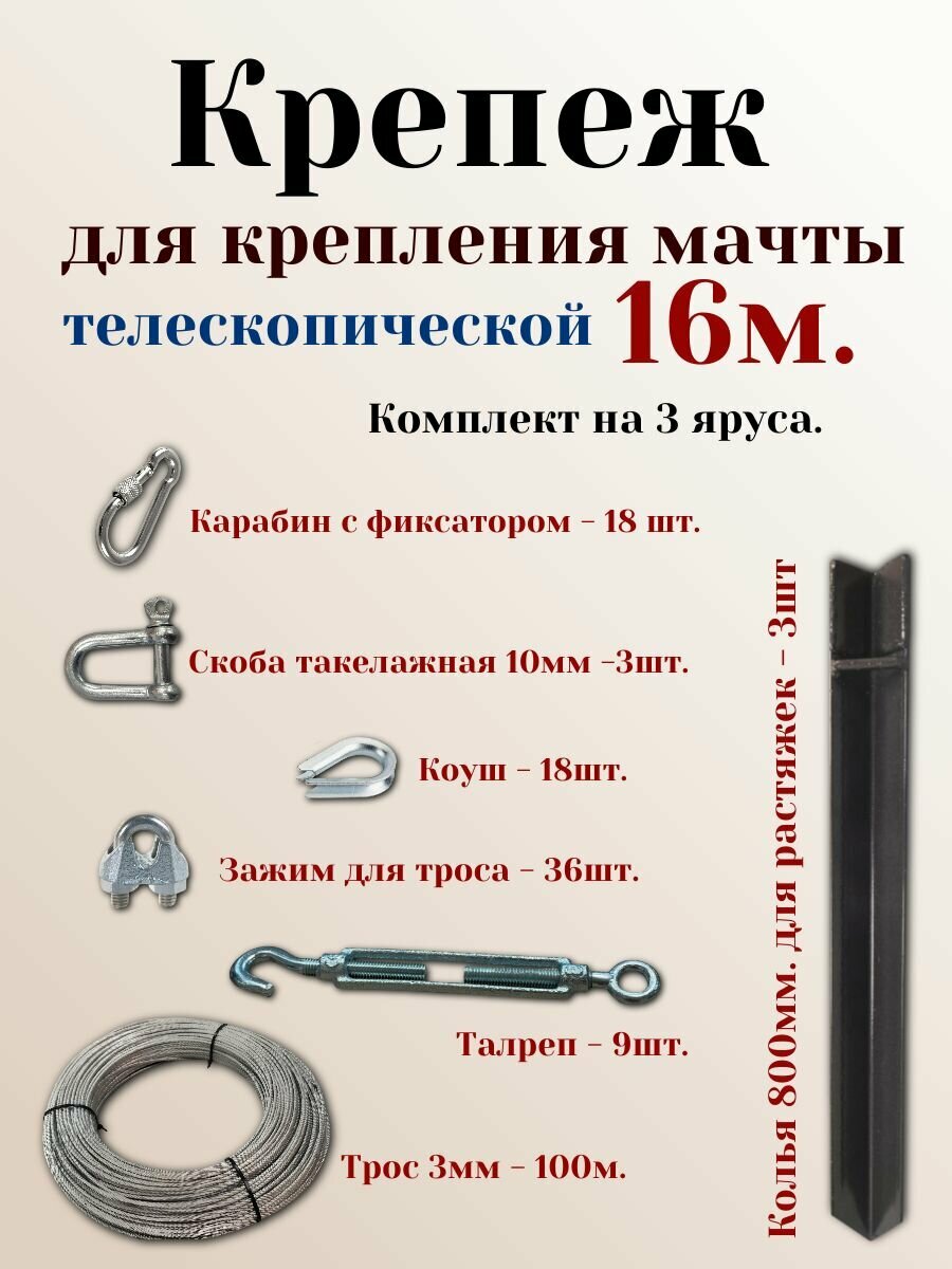 Комплект крепления для мачты телескопической 16 метров(без колец и пятки)
