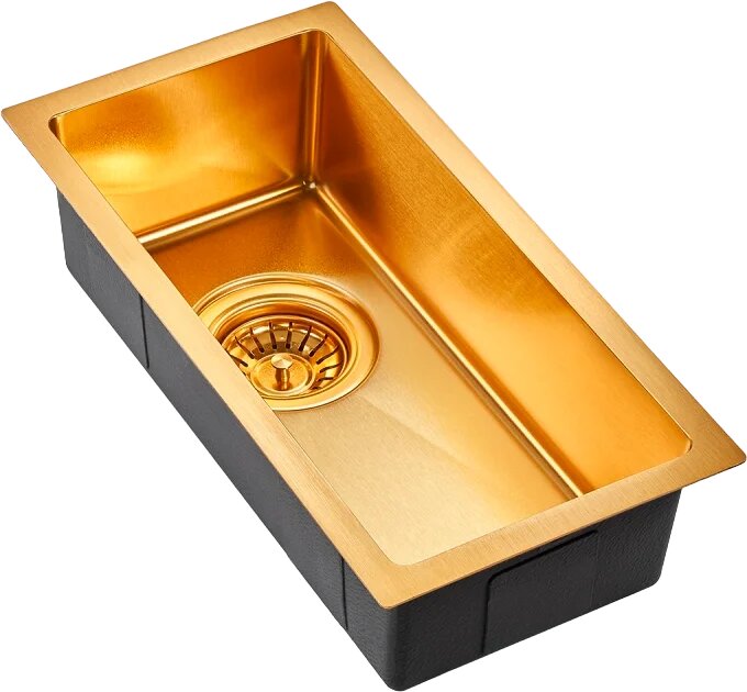 Дополнительная мойка Emar PVD A EMB-126A PVD Nano Golden металлическая, 23x45, прямоугольная, мойка для кухни, под столешницу, золотая