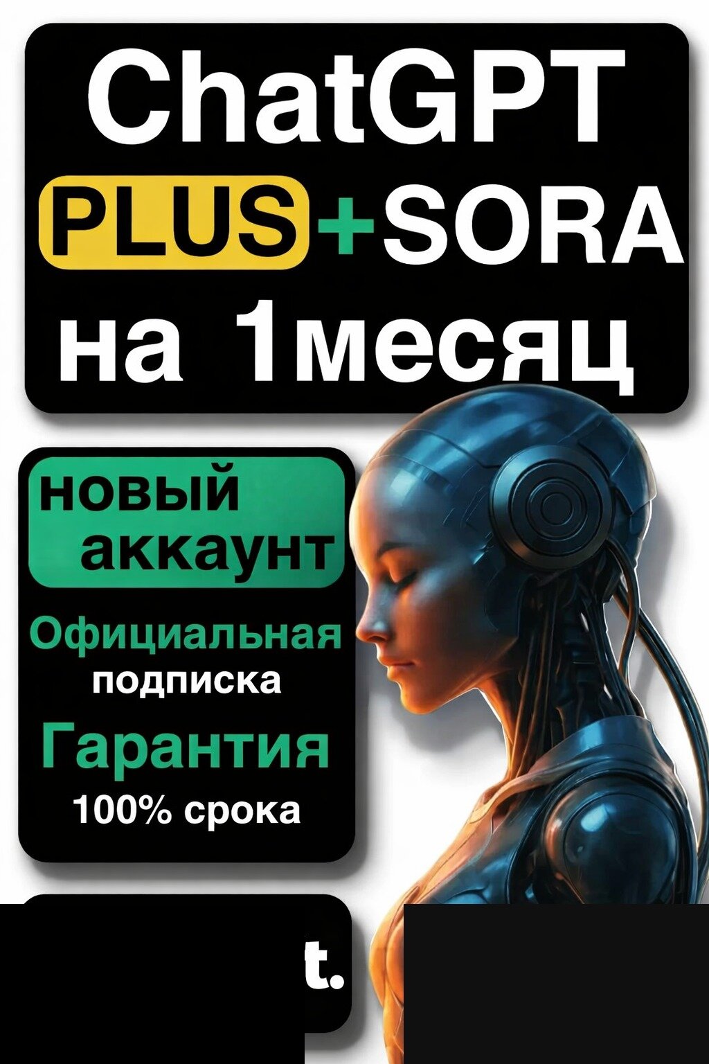 Chat GPT 5 Plus + SORA, индивидуальная и официальная подписка, 1 месяц (30 дней), новый аккаунт