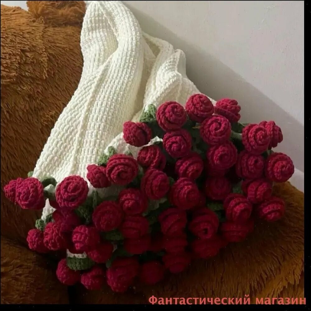 Плед жаккардовый Букет цветов крючком, одеяло из роз своими руками , Софт, 50 см х 50 см