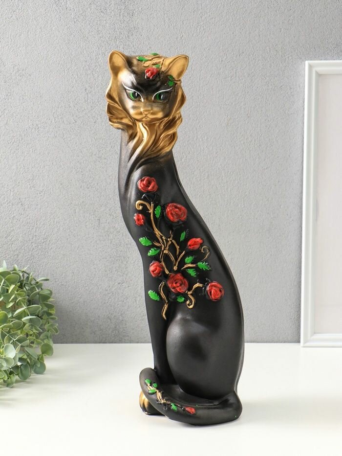 Копилка для денег Кошка Маркиза с розами , гипс, 48 18 15 см