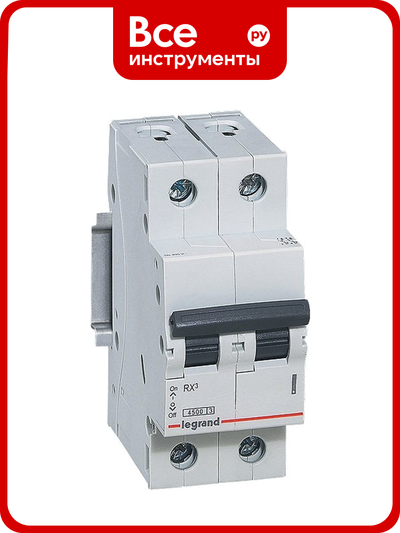Авт. выключатель RX3 Legrand 4,5кА 6А 2П C 419694, модульный тип, DIN‑рейка, серый корпус, защита IP20, тип расцепления