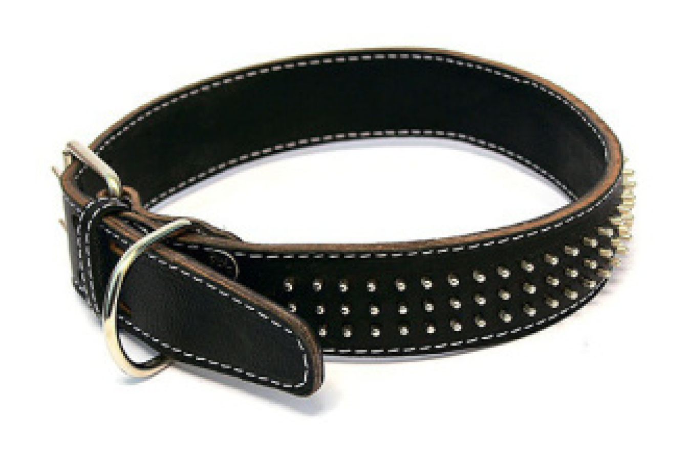 Ошейник для собак Каскад Classic кожаный двойной с шипами-ёж, ширина 15мм, размером 24-30см / зоотовары для животных