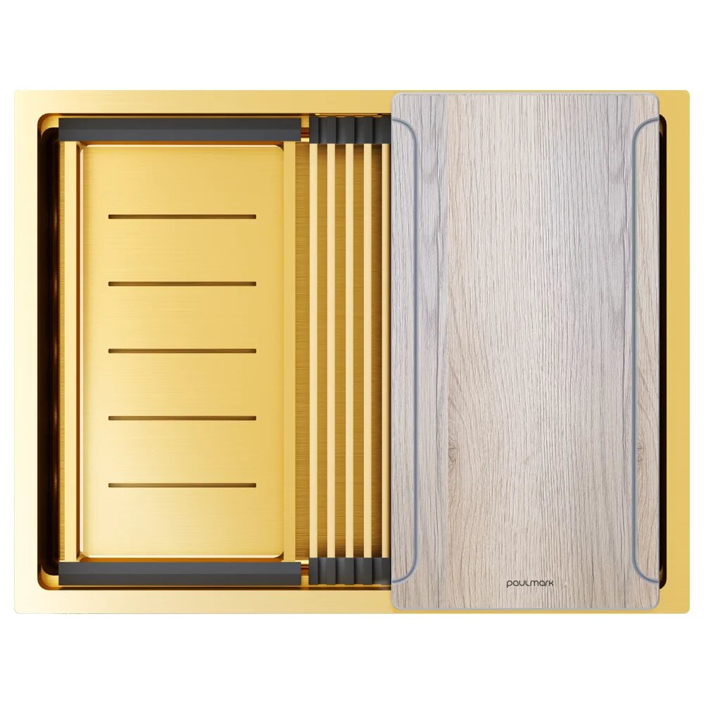 Мойка кухонная Paulmark 58 UNI PM785845-BG металлическая, 58x45, прямоугольная, мойка для кухни, врезная, под столешницу, золотая