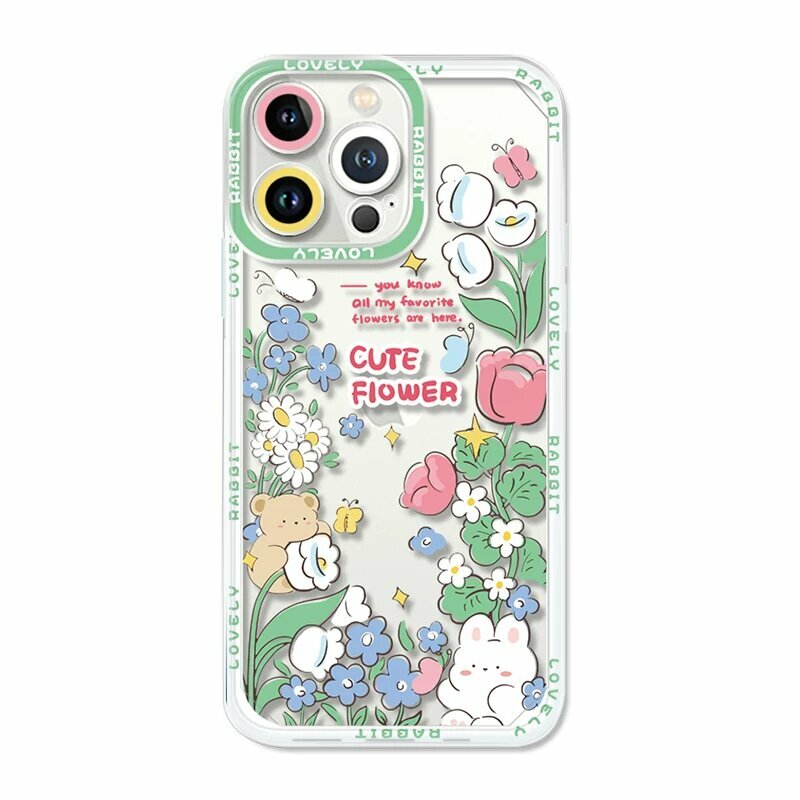 Чехол для iPhone 12 Pro с цветочным рисунком кролика для смартфона Apple