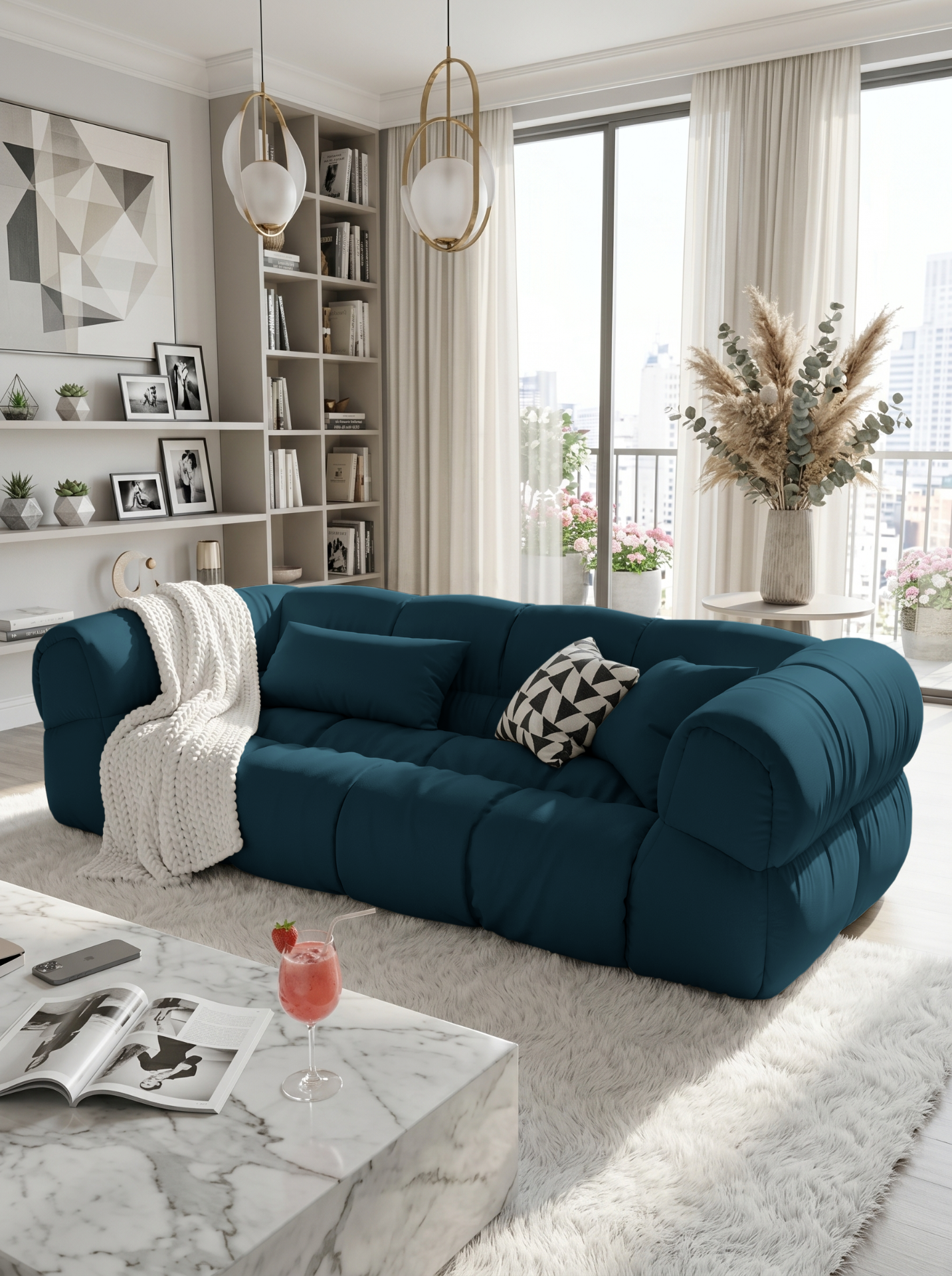 Диван Шелби Velutto 54 GF 239x105x72 см, синий Велютто, нераскладной GOODFORM