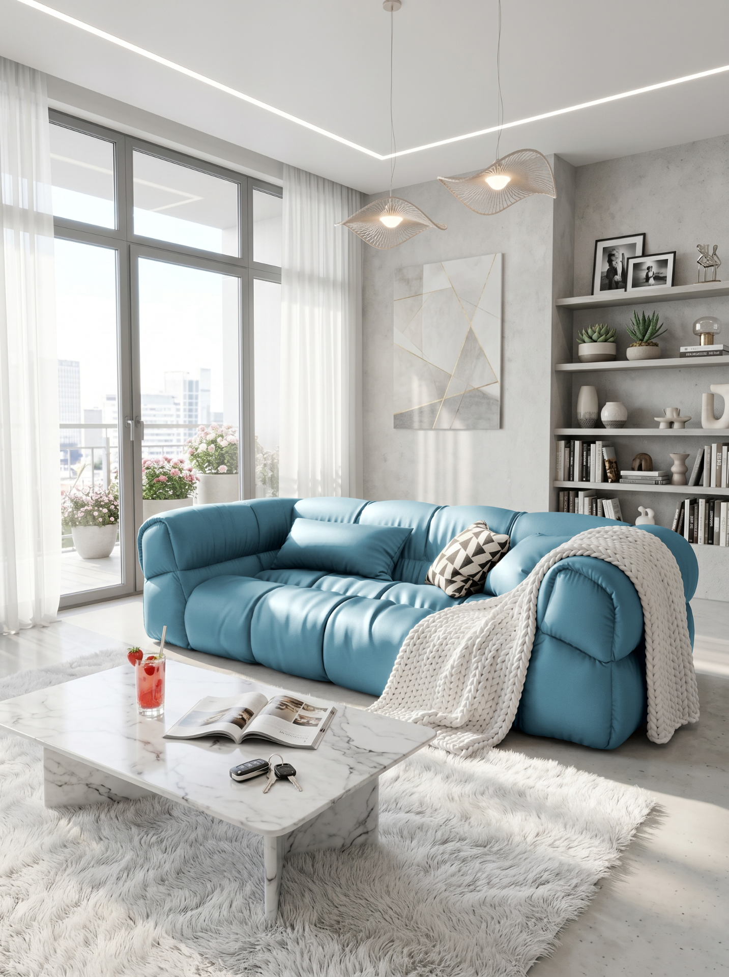 Диван Шелби Galaxy Light Blue NEW 239x105x72 см, голубой Экокожа, нераскладной GOODFORM