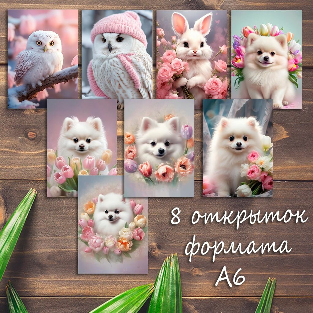 Большой набор открыток Милые животные, 8 штук