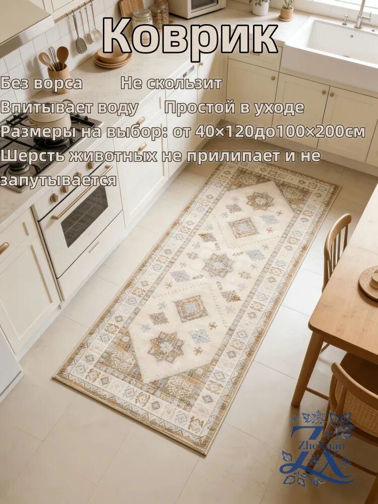 Ковер 40x120 см коврик кухонный спальня без ворса полиэстер прямоугольный