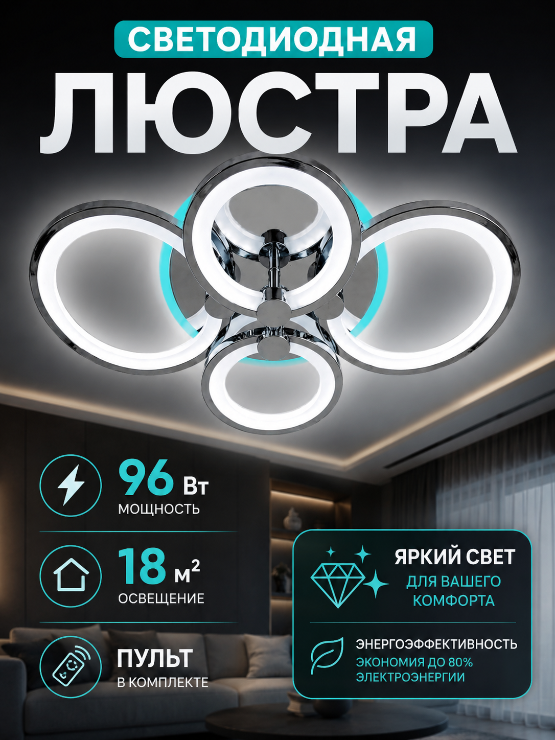 Люстра потолочная светодиодная 81+15W Светильник потолочный светодиодный на кухню, прихожую и спальню