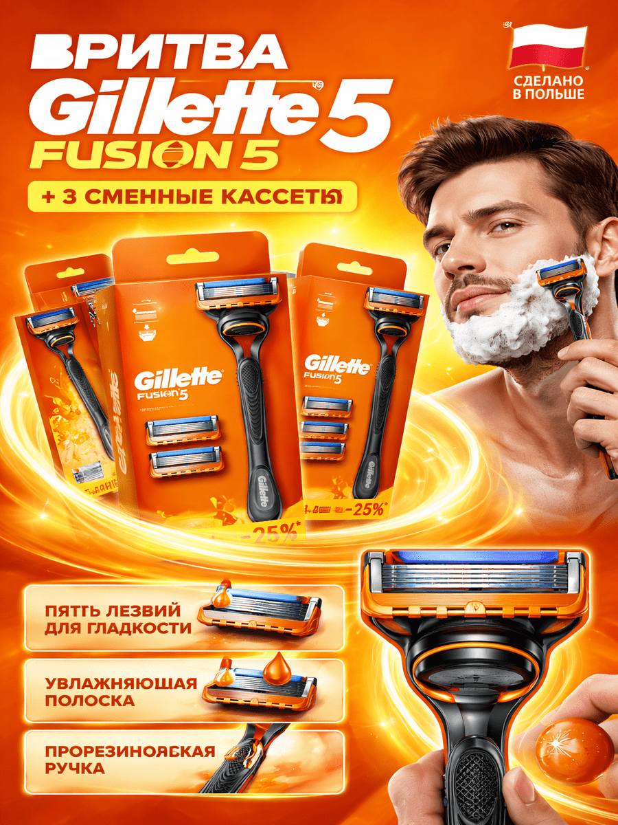 Бритва Gillette Fusion 5 мужская + 3 сменные кассеты