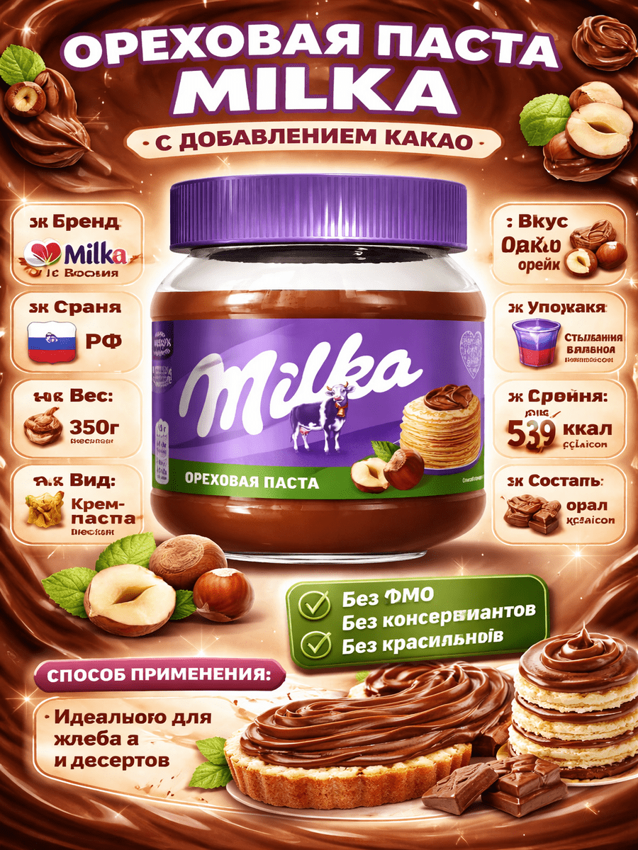Паста ореховая Milka с добавлением какао, 350г
