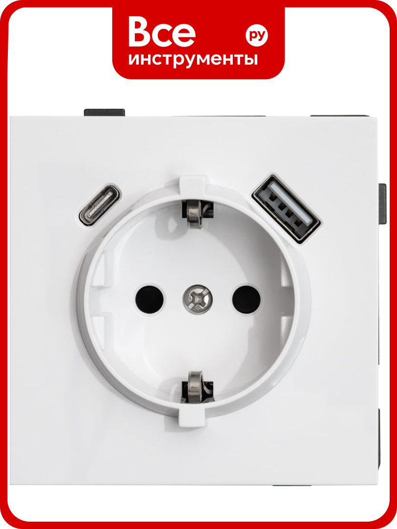 Одноместная USB/TYPE-C розетка ALTECH ENCORE 1SUCW скрытого монтажа с заземлением и шторками белая быстрая зарядка механизм 07346