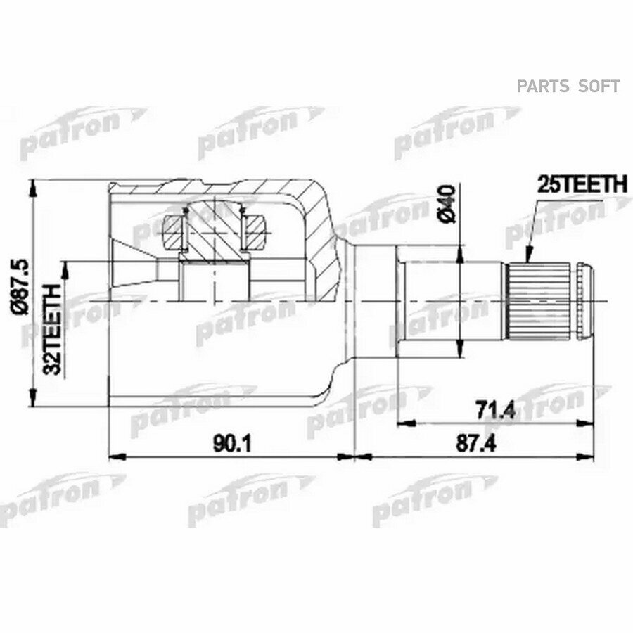 ШРУС внутр лев к-кт 25x40x32 EMPI 87-9536, CHRYSLER: TOWN&COUNTRY, VOYAGER 96-05 DODGE: CARAVAN 96-05 от официального дистрибьютора, PATRON, артикул PCV9536