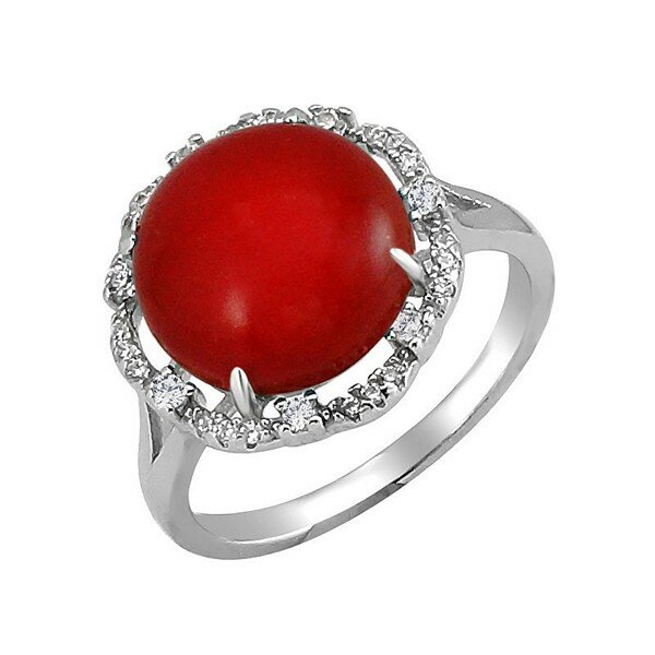 Кольцо JEWELIN, серебро, 925 проба, родирование, фианит, коралл