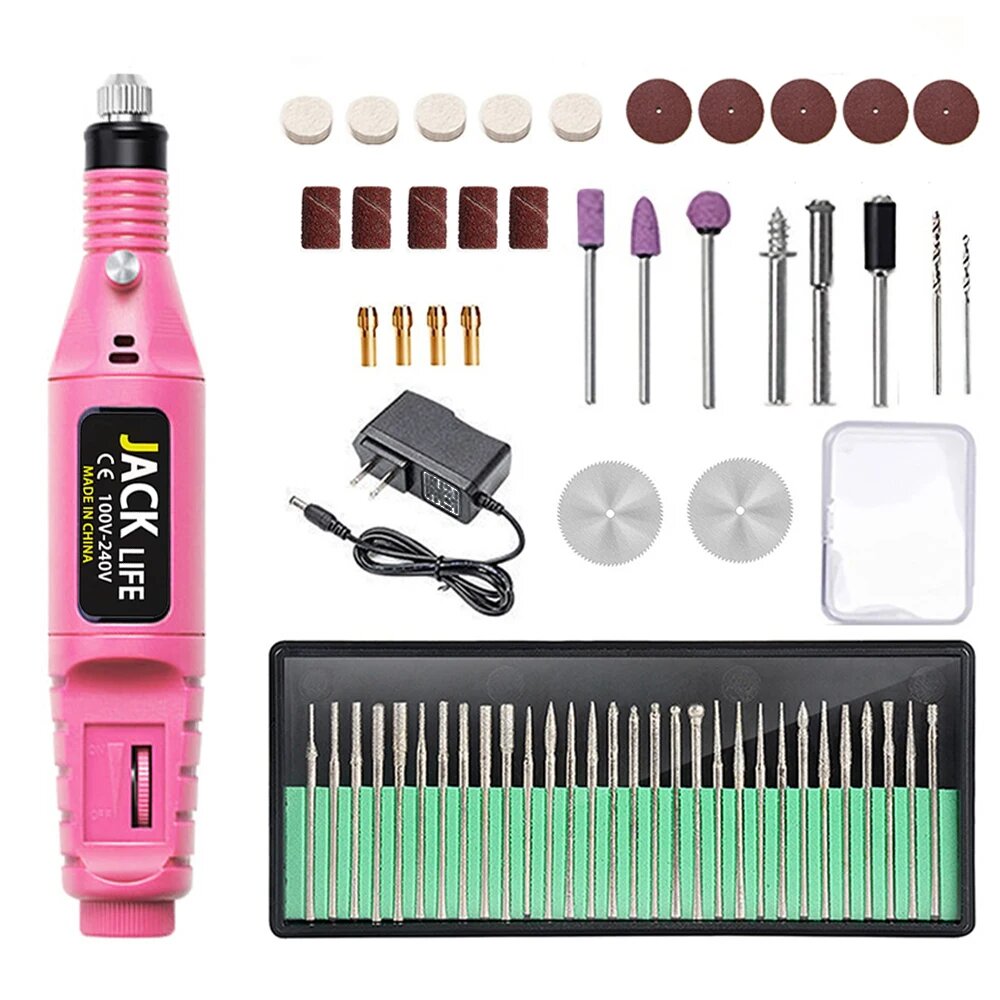 Электрическая гравировальная ручка JANGKLIFE 5 скоростей EU, pink-58pcs