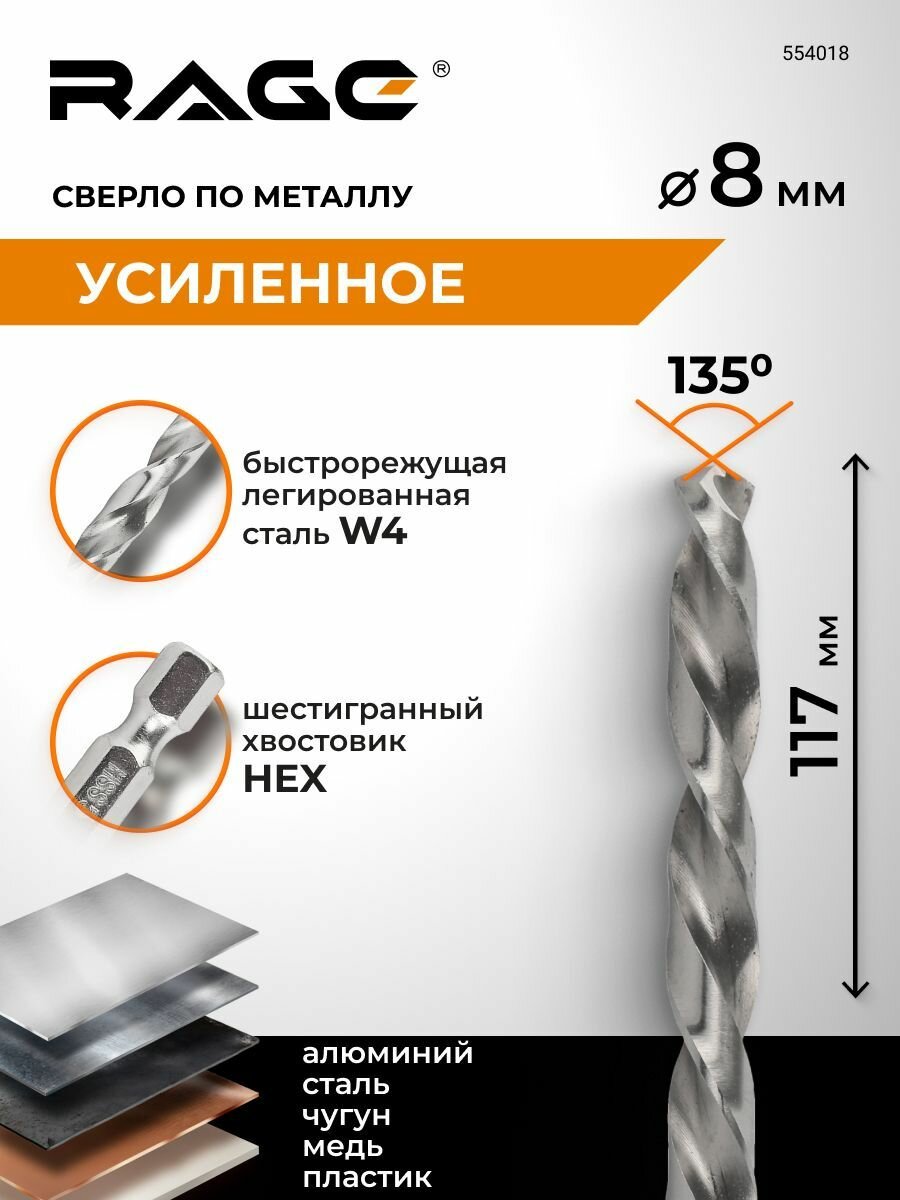 Сверло по металлу с шестигранным хвостовиком 8 мм by VIRA сверло по металлу сверло с шестигранным хвостовиком 8 мм сверла VIRA