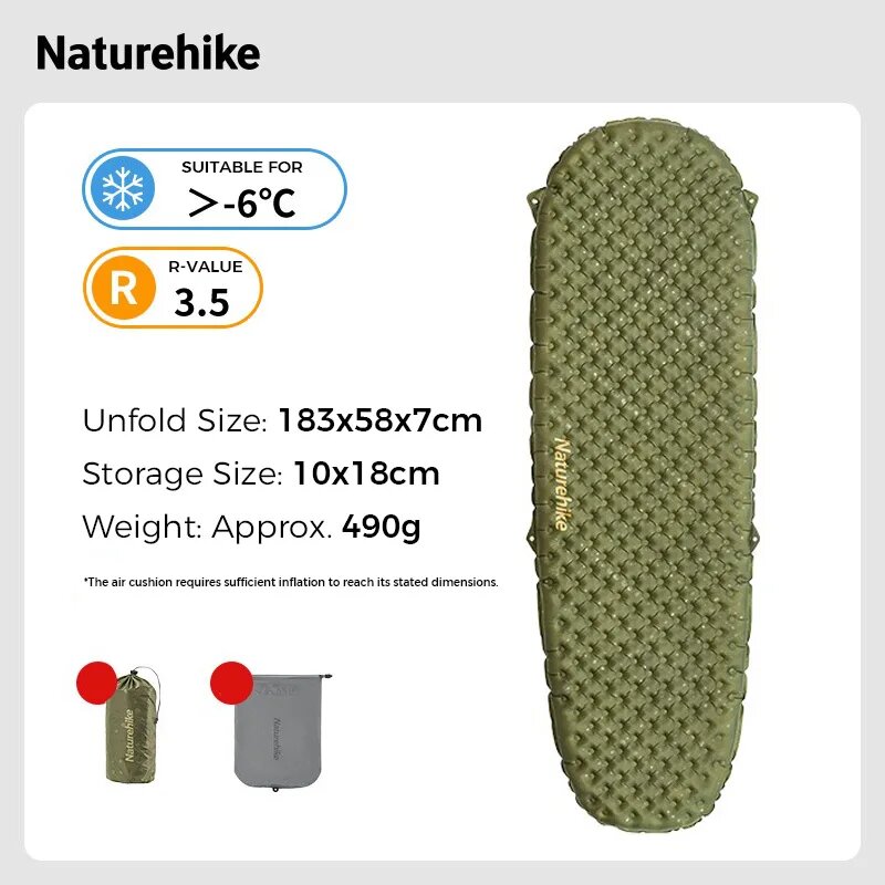 Надувной туристический коврик Naturehike R3.5: ультралегкий, портативный, для кемпинга, походов, путешествий и палаток