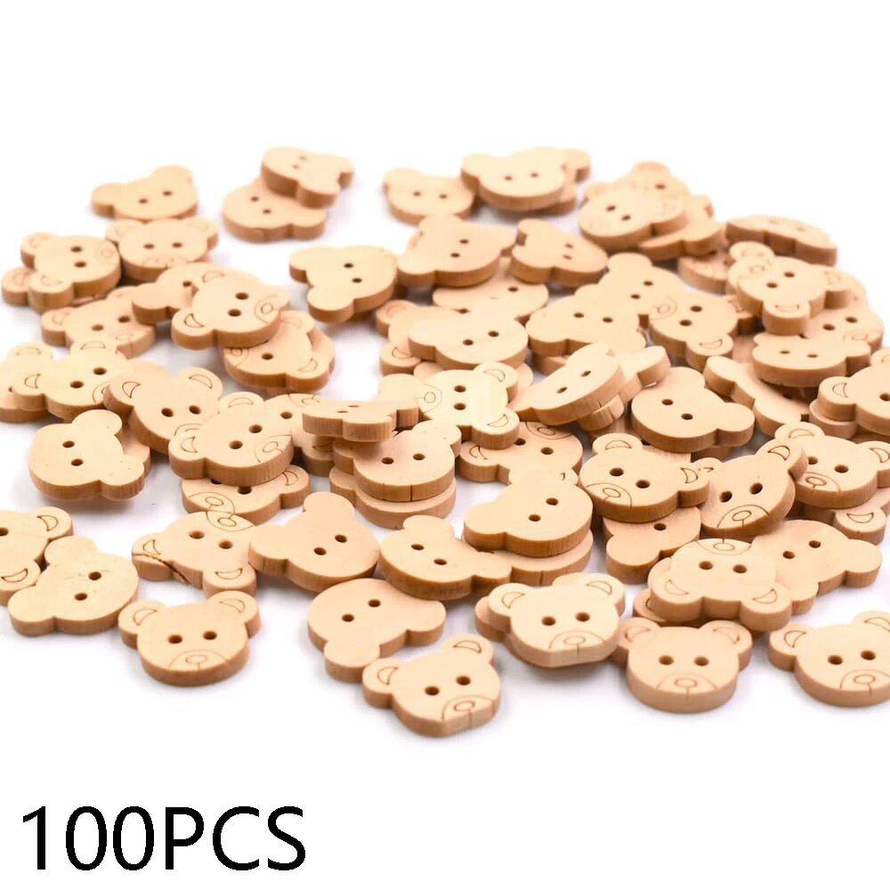 Деревянные пуговицы медведи 100pcs