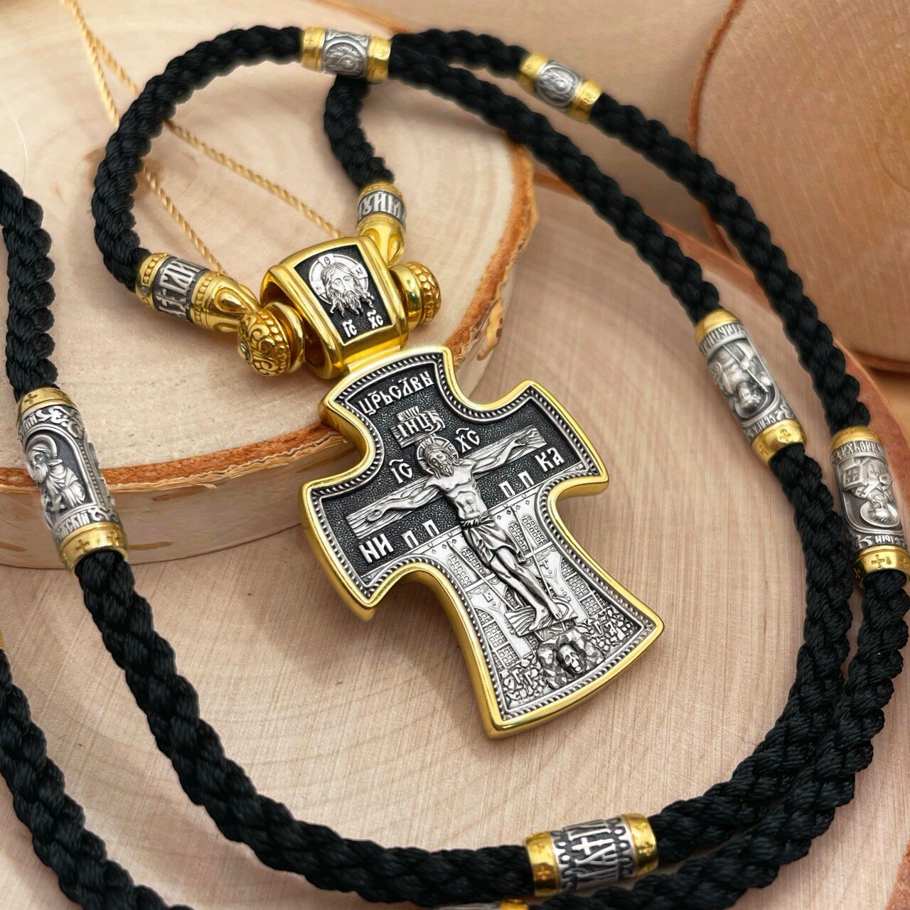 Крестик, серебро, 925 проба, чернение, оксидирование, золочение