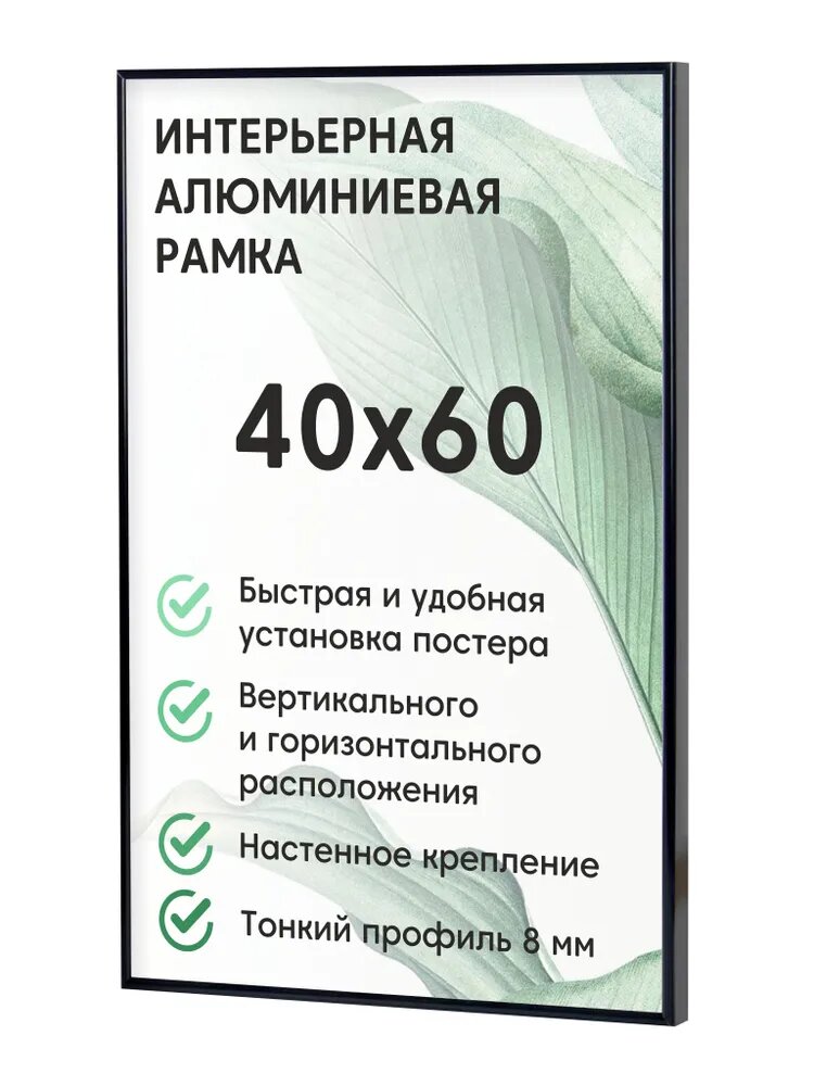 Фоторамка алюминиевая Нельсон БС, 40х60 см, цвет черный / рамка для постера, картин, творчества / для интерьера