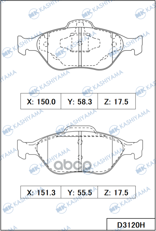 Колодки тормозные дисковые (с антискрипной пластиной) FORD FIESTA IV (JA_, JB_) D3120H MK KASHIYAMA арт. D3120H