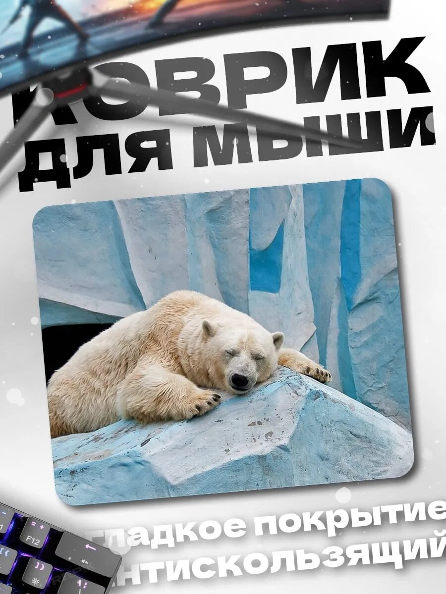Коврик для мыши Спящий белый медведь