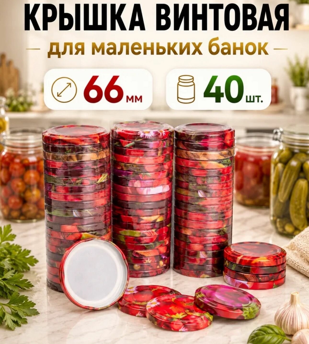 Крышки для консервирования винтовые 40 шт 66 мм