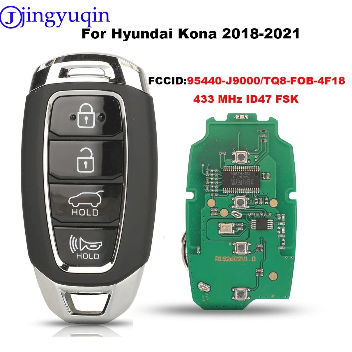 Jingyuqin 4 кнопки дистанционного ключа автомобиля Smart FSK 433 МГц ID47 чип для Hyundai Kona 2018-2021 95440-J9000/TQ8-FOB-4F18