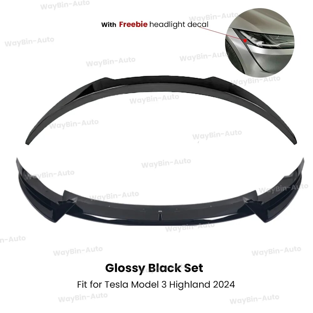 Передняя губа Fangs Tesla для Tesla Model 3 Highland 2024, передний бампер, глянцевый GB Whole set