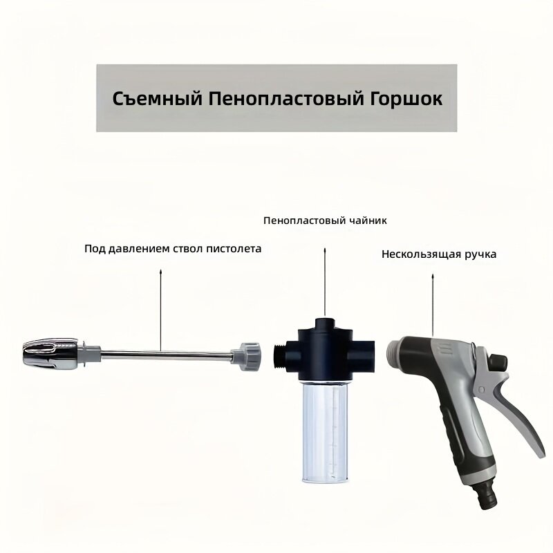 Высоконапорный пистолет для мойки с пеногенератором, регулируемая насадка, высокая производительность, прочный пластик, для авто, сада и дома