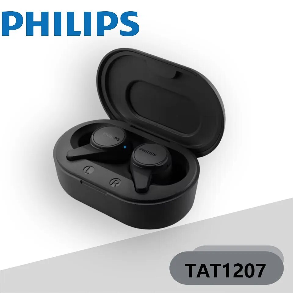 Philips Наушники беспроводные с микрофоном TAT1207, Bluetooth, USB Type-C, черный