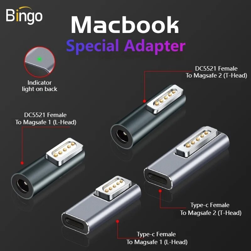 Магнитный кабель Type-C/DC5211 для MacBook, адаптер Magsafe 1/2, для MacBook Air/Pro, USB-C, гнездовой разъем для быстрой зарядки, конвертер — фото 1