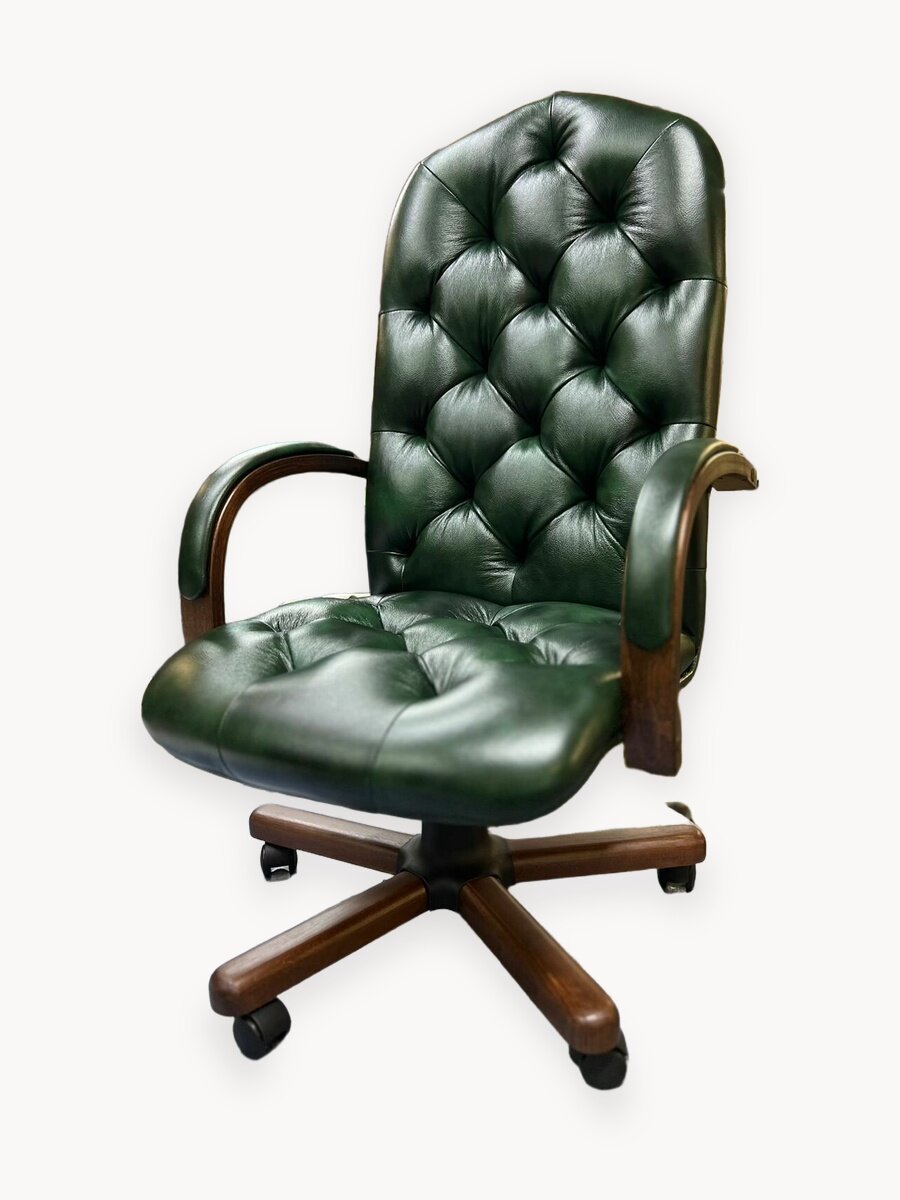 Офисное кресло "Чарльз-Лагуна", на колесах, с подлокотниками, механизм качания Топ-Ган, кожа с компонентом, зеленый