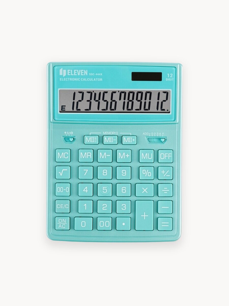 Калькулятор настольный для ЕГЭ ОГЭ непрограммируемый большой для школы Eleven SDC-444X-GN для физики, бухгалтерский / 12 разрядов / бирюзовый