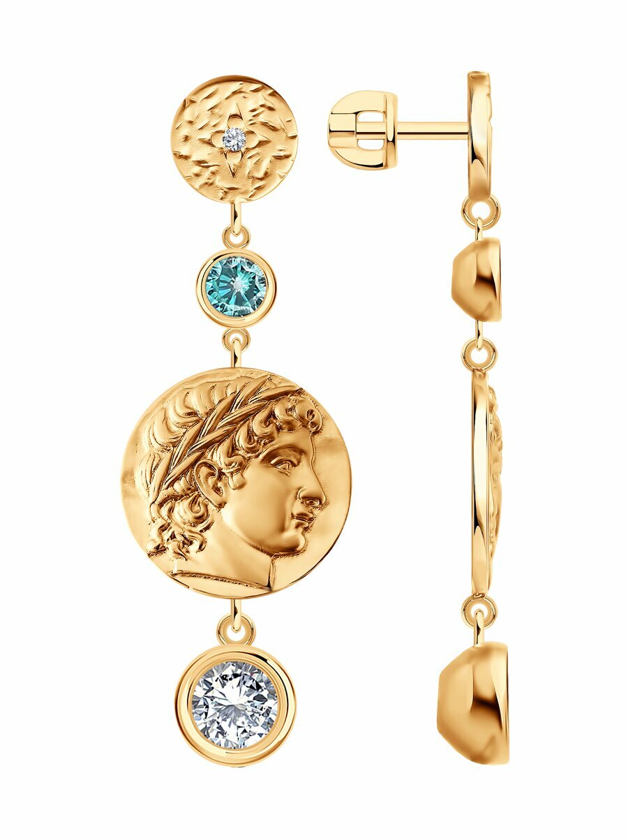 Серьги SOKOLOV, серебро, 925 проба, золочение, фианит