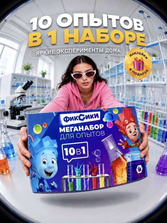 Опыты и эксперименты для детей 10 в 1 фиксики "Меганабор для опытов"
