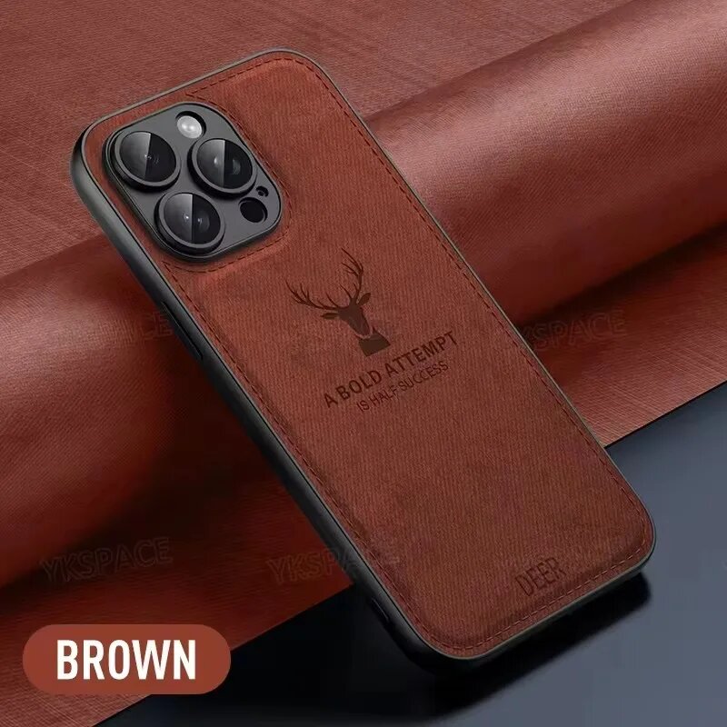 Винтажный чехол из ткани и кожи Deer iPhone 16Pro Max Coffee