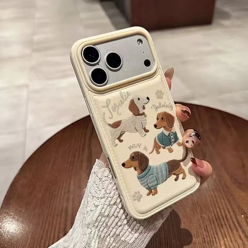 Чехол для телефона с вышитым рисунком щенка таксы для iPhone 17, 16E, 15, 2, For iPhone 15Pro Max