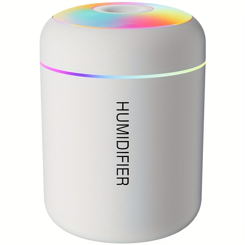 Ароматизатор-увлажнитель USB 1 шт. с LED-ночником на 7 цветов, объем 6.09 унции, холодный туман для спальни и автомобиля, тихая работа (<30 дБ), цвет: белый