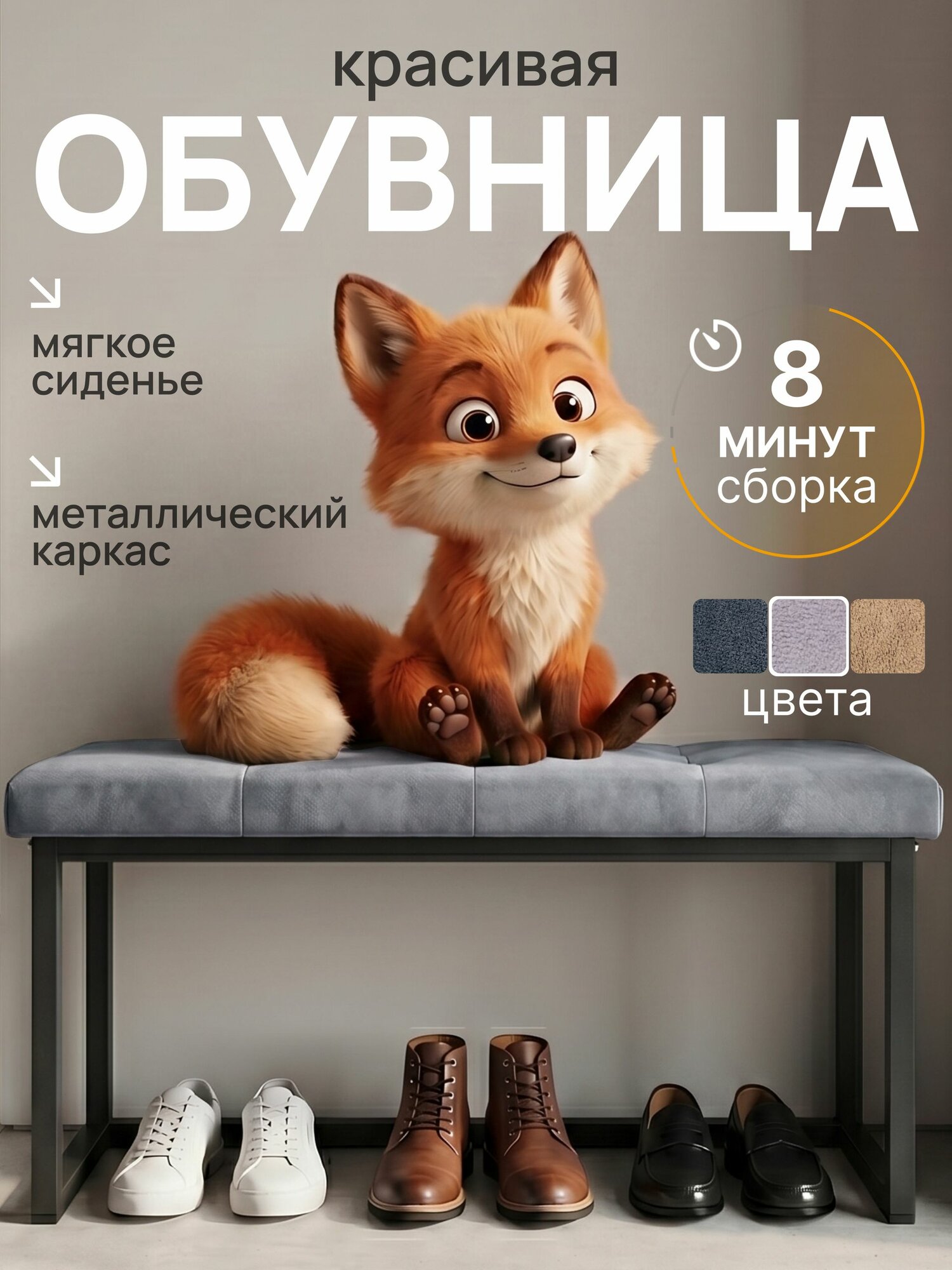 Обувница в прихожую с мягким сиденьем металлическая