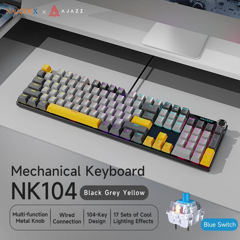 Механическая клавиатура AJAZZ NK104 проводная 104 клавиш Grey Yellow-Bule