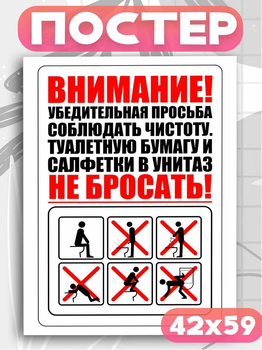 Постеры на стену интерьерные в туалет , плакат 1шт, А2 размер.