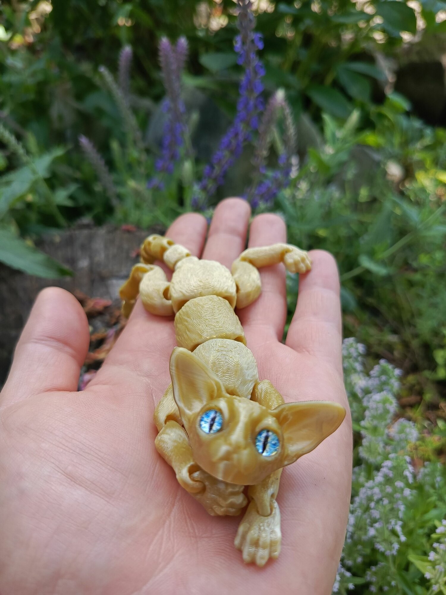 Ориентальная кошка подвижная, 3D печать, фиджит, цвет горчичный, миниатюра