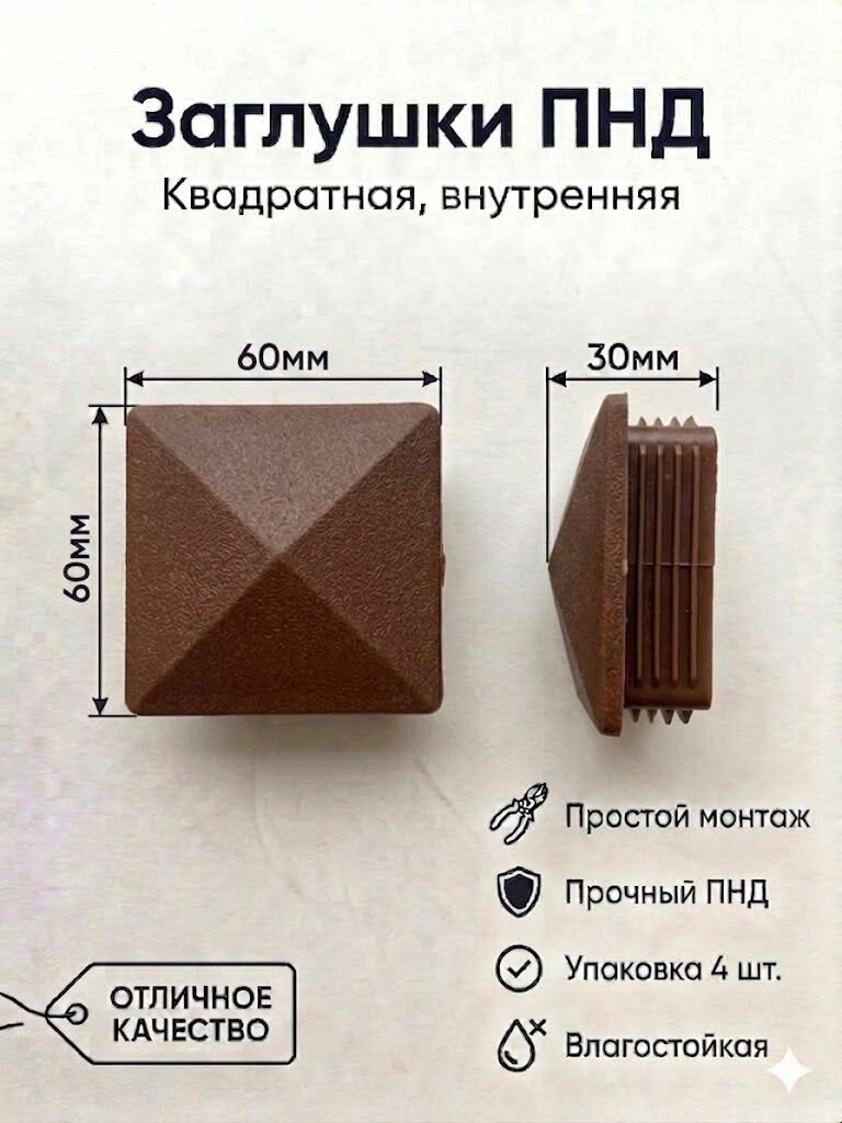 Заглушка пластиковая для профильной трубы 60х60 "Домик" (комплект 4 шт)