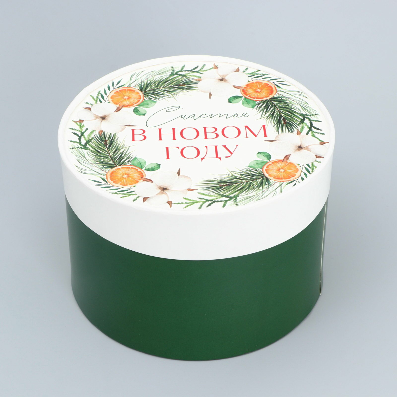 Коробка новогодняя подарочная круглая "Счастья в Новом году", 12x8 см