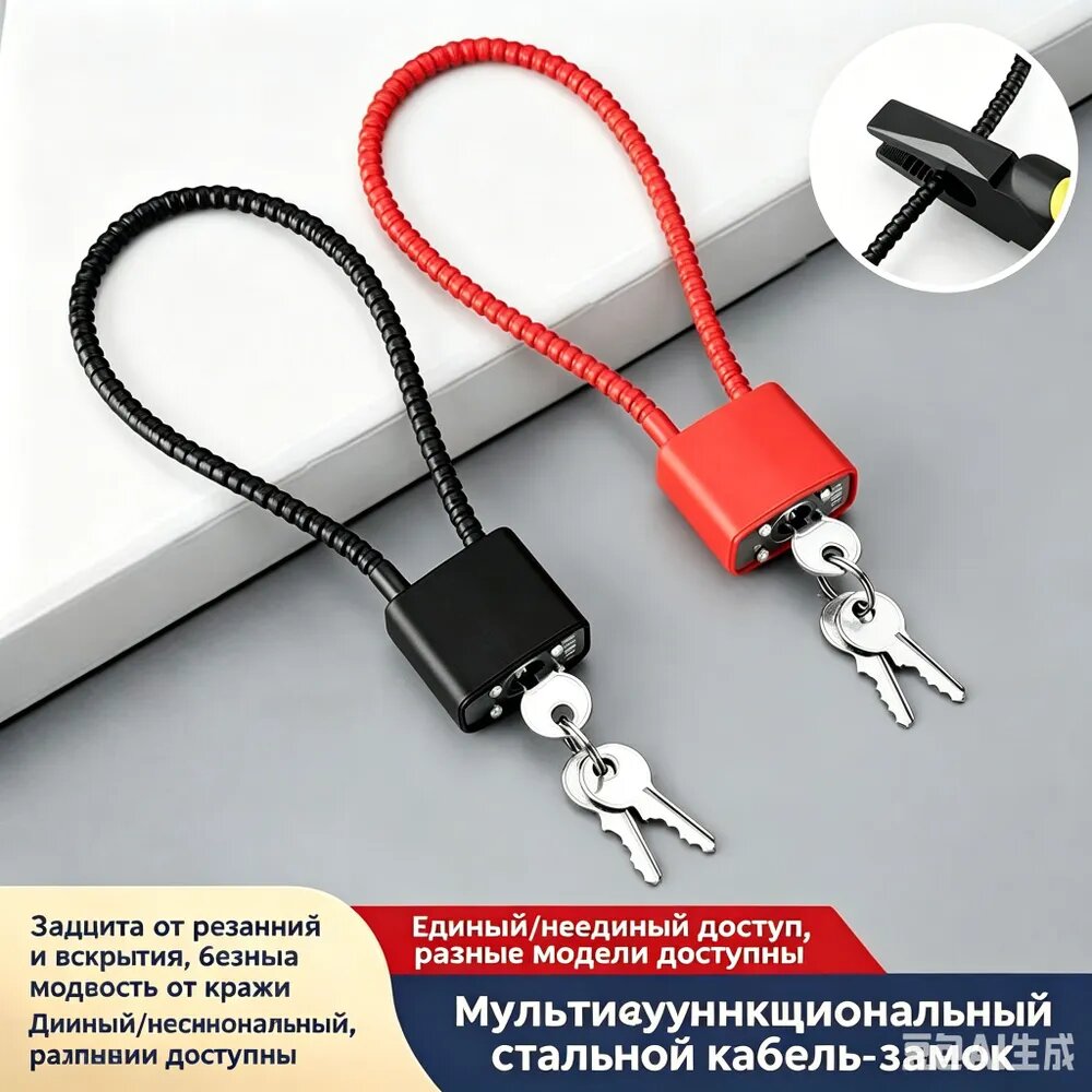 Замок с тросом - Надежный универсальный замок для шкафов, велосипедов, окон и дверей с 3 ключами, водонепроницаемый и антикоррозийный в двух цветах