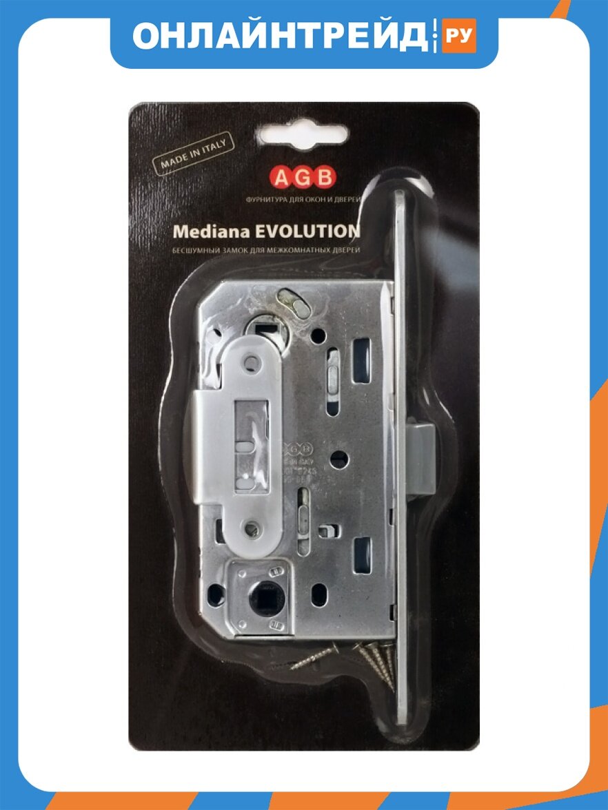Замок межкомнатный бесшумный Agb MEDIANA EVOLUTION WC+отв. планка, хром (B01102.50.06.567)