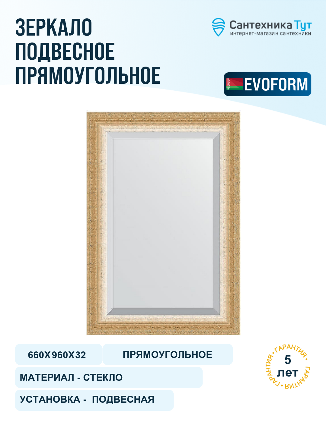 Зеркало Evoform Exclusive 96х66 BY 1181 с фацетом в багетной раме - Травленое золото 87 мм